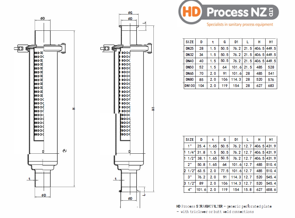 Straight Filter (with basket inserts) - #StraightFilt - HD Process NZ Ltd.